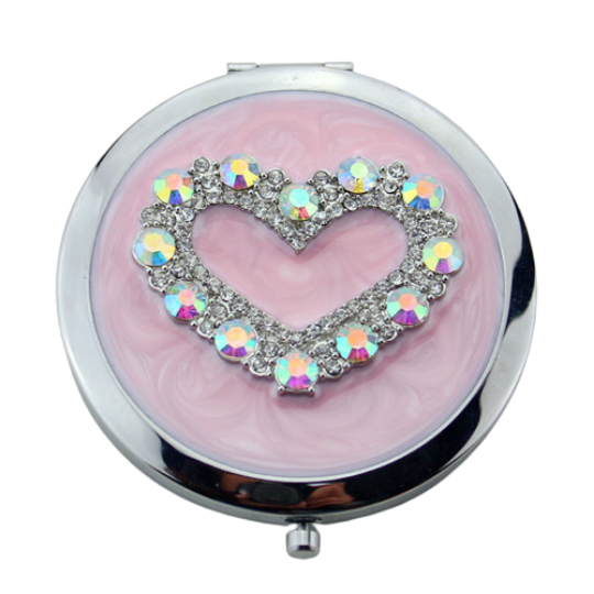 China Supplier of Crystal Heart Design Compact Mirror For Purse