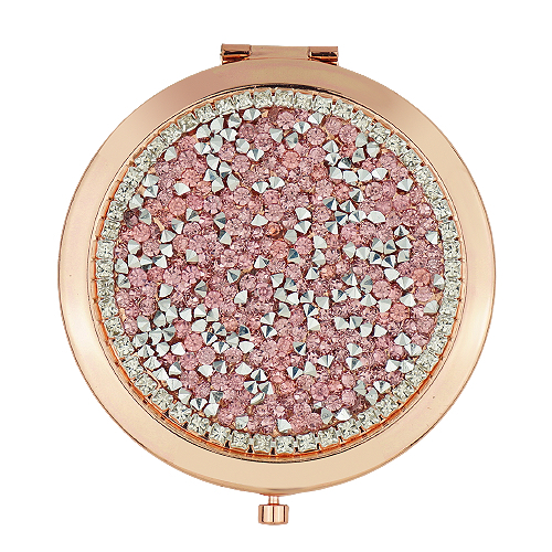 China Supplier of Pink Crystal Round Compact Mirror