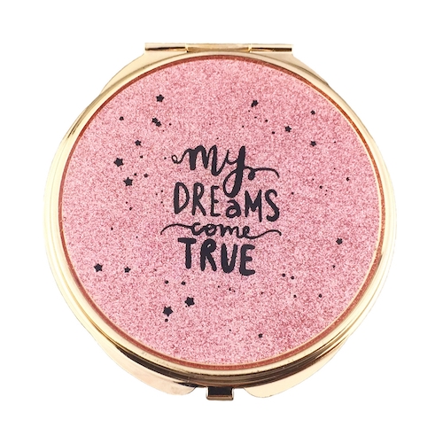 China Supplier of My Dream Comes True Inspirational Glitter Compact Mirror